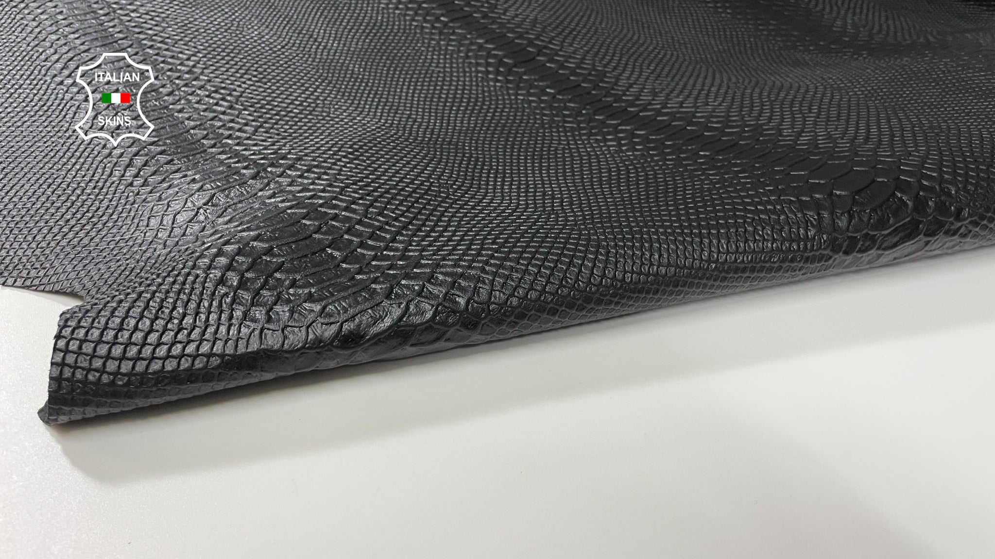 BLACK SNAKE TEXTURE EMBOSSED on Italian genuine leather skins ...
