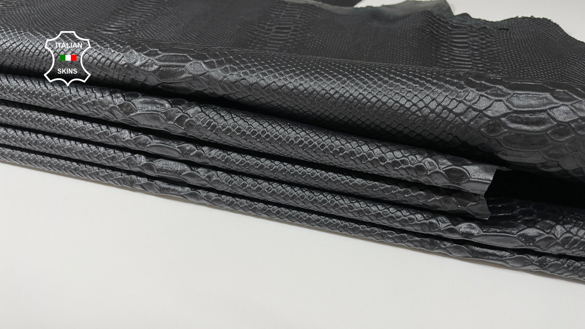 BLACK SNAKE TEXTURE EMBOSSED on Italian genuine leather skins ...