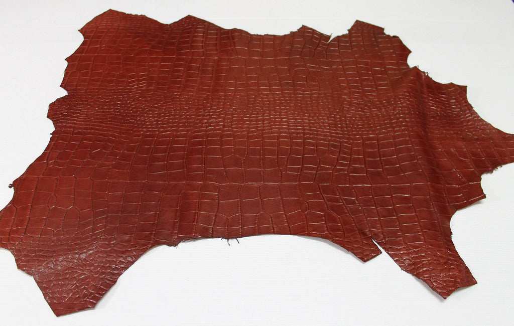 COGNAC BROWN Crocodile Embossed Italian genuine Goatskin Goat leather ...